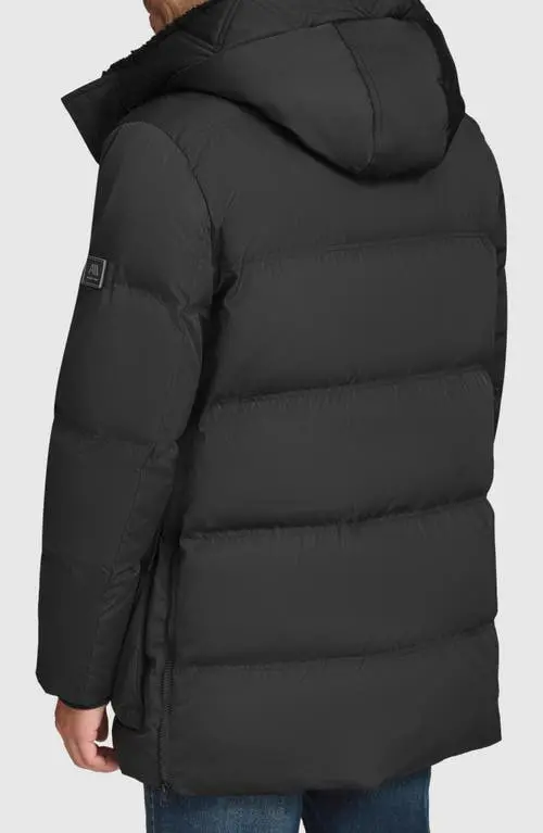 Andrew Marc Water Resistant Puffer Parka With Faux Shearling Lining - Black