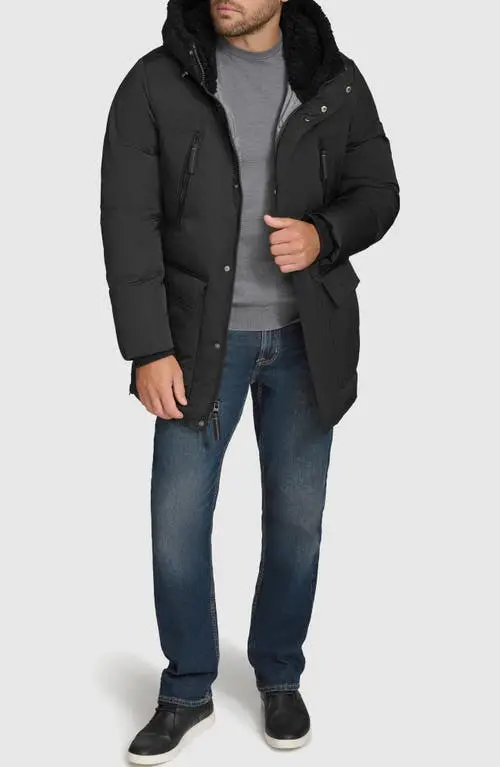Andrew Marc Water Resistant Puffer Parka With Faux Shearling Lining - Black