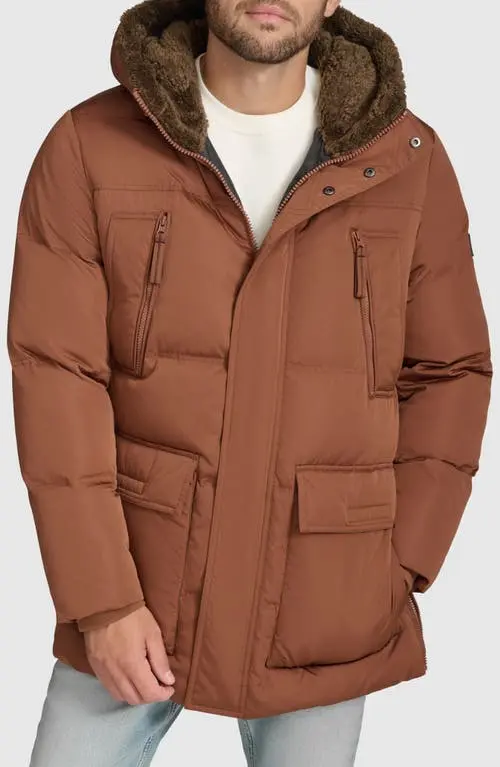 Andrew Marc Water Resistant Puffer Parka With Faux Shearling Lining - Copper