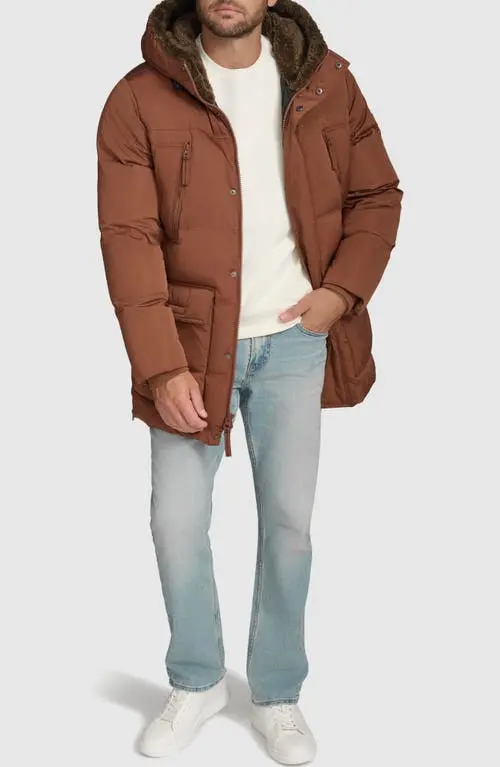 Andrew Marc Water Resistant Puffer Parka With Faux Shearling Lining - Copper