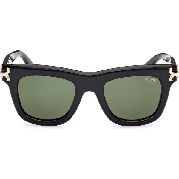 Emilio Pucci 50mm Square Sunglasses - Shiny Black / Green