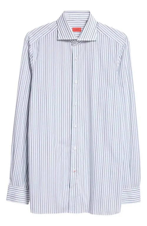Isaia Stripe Button-up Shirt - White/ Green