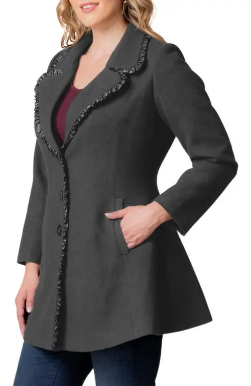 KIYONNA Juliette Satin Trim Coat - Graphite Grey