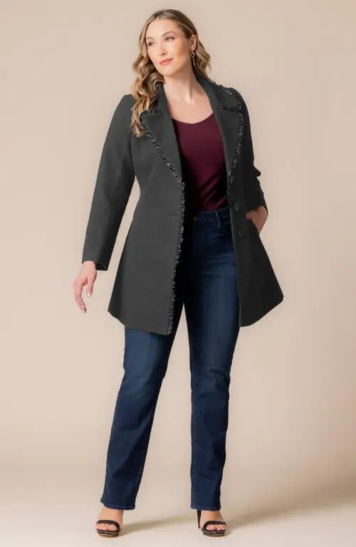 KIYONNA Juliette Satin Trim Coat - Graphite Grey