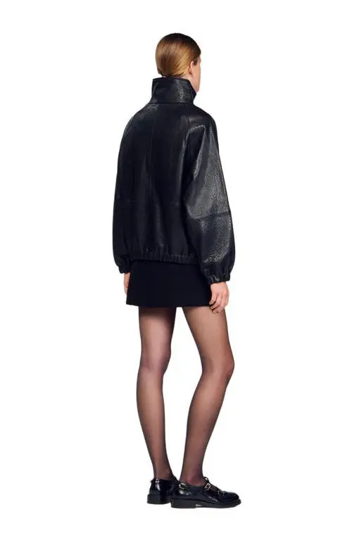 Sandro Oversized Leather Jacket - Black