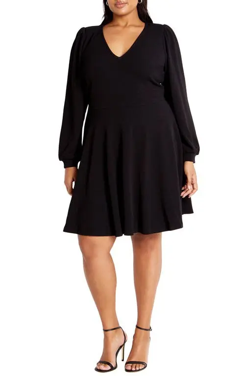 City Chic Karter Long Sleeve Fit & Flare Dress In Black - 50% Off |  Editorialist