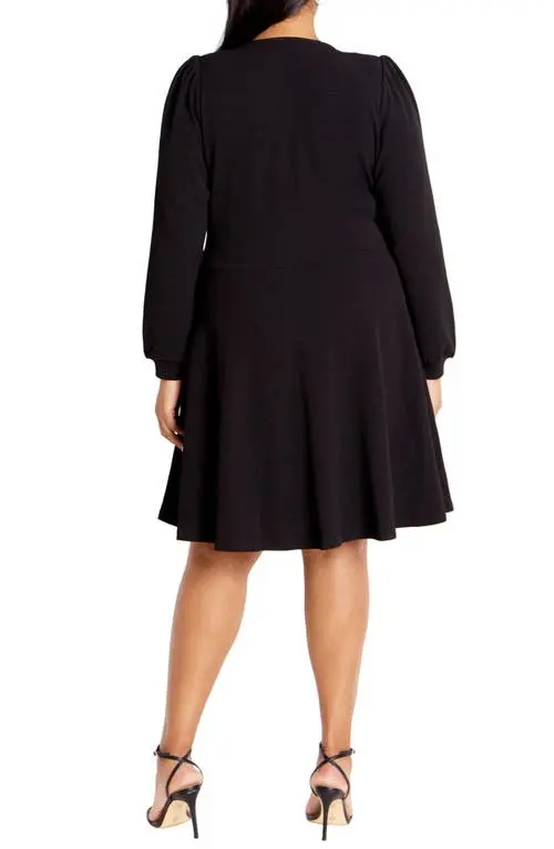 City Chic Karter Long Sleeve Fit & Flare Dress