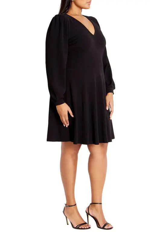 City Chic Karter Long Sleeve Fit & Flare Dress