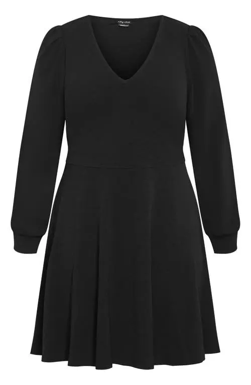 City Chic Karter Long Sleeve Fit & Flare Dress