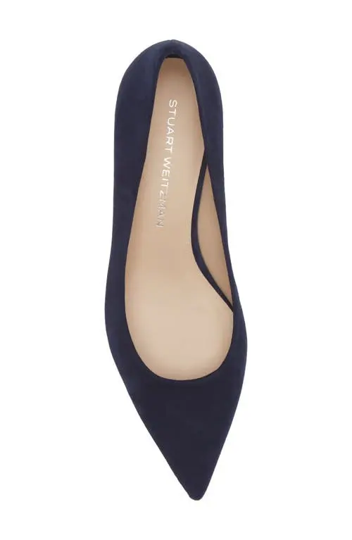 STUART WEITZMAN Pointed Toe Kitten Heel Pumps - Nice Blue
