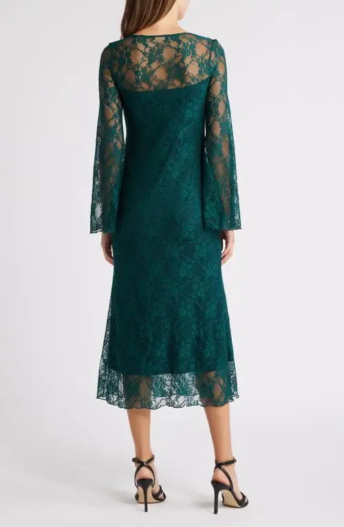 Loveappella Bell Sleeve Lace Overlay Midi Dress