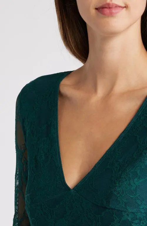 Loveappella Bell Sleeve Lace Overlay Midi Dress