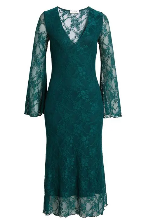 Loveappella Bell Sleeve Lace Overlay Midi Dress