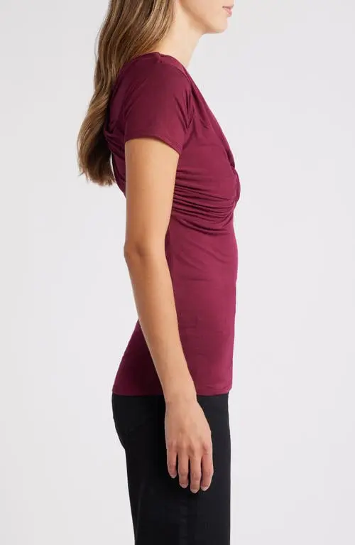 Loveappella Twist Detail Stretch Top - Burgundy