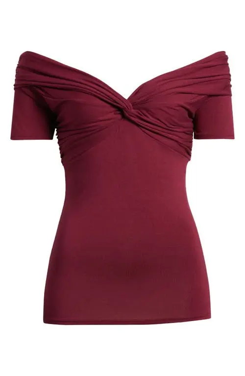 Loveappella Twist Detail Stretch Top - Burgundy