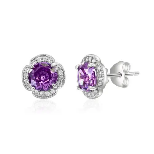 DONATELLO GIAN Sterling Amethyst Stud Earrings - Silver