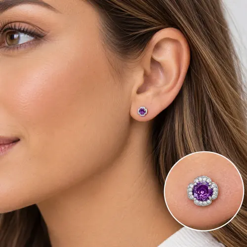 DONATELLO GIAN Sterling Amethyst Stud Earrings - Silver