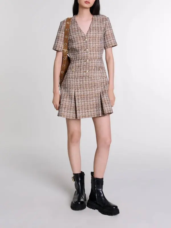 Maje Cotton Short Tweed Dress - Brown