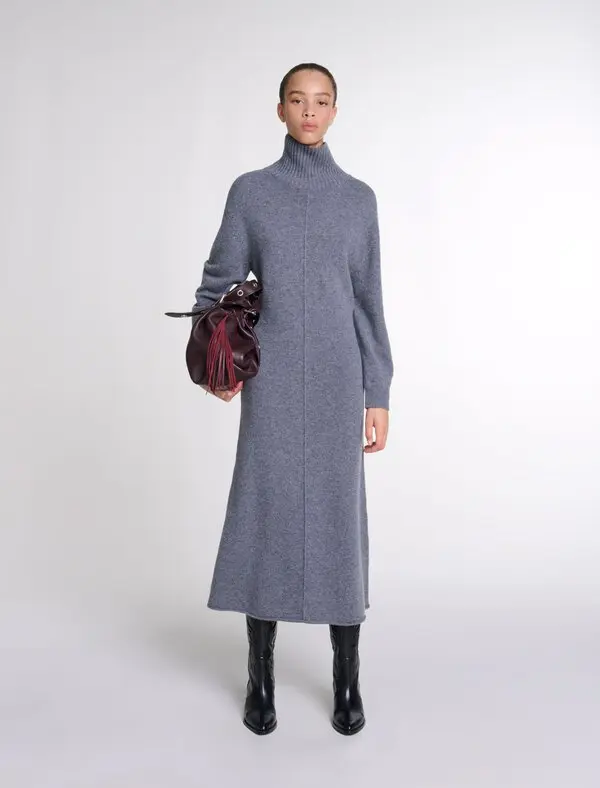 grey knit maxi dress Striped Knit Maxi Dress L