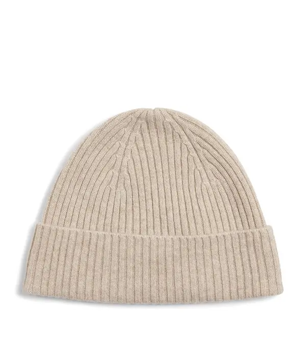 Harrods Cashmere Ribbed Beanie - Beige