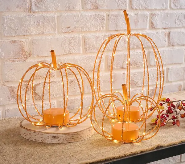 MARTHA STEWART As Is Set Of 3 Indoor/outdoor Litwirepumpkins - One-color