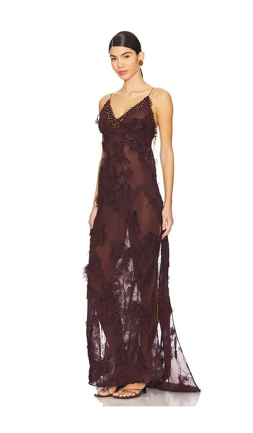 mirror palais brown beaded dress Feather Bias In Soil - 44% Off Color:GARDEN TAPESTRY BLUE fit:Large Seersucker V Neck Puff