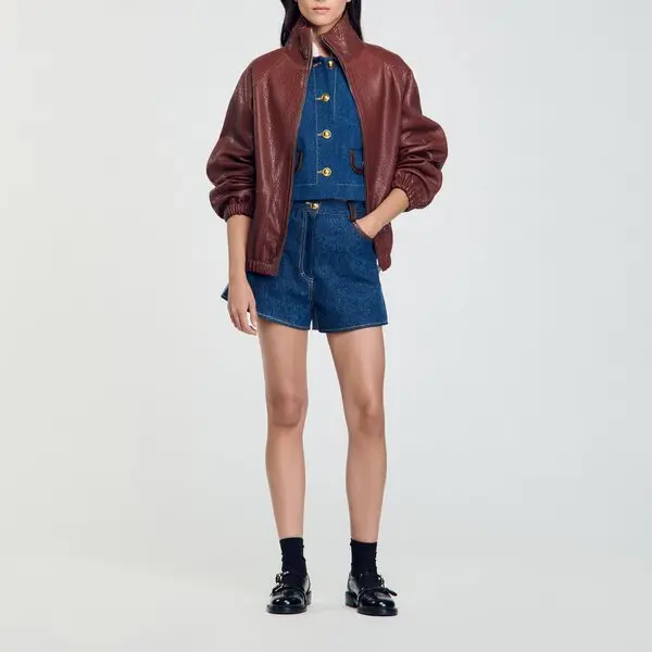 Sandro Oversized Bubble Leather Jacket