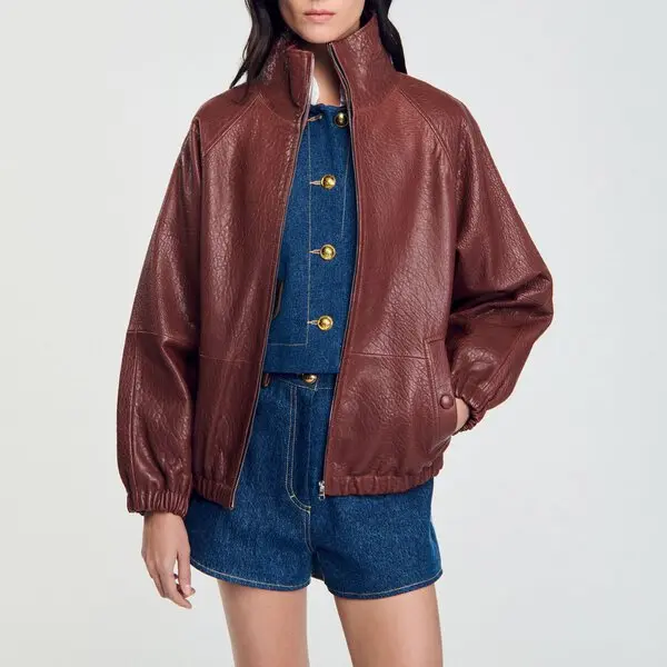 Sandro Oversized Bubble Leather Jacket