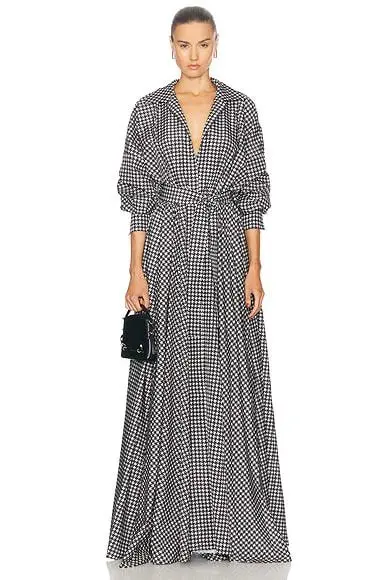 Norma Kamali Oversized Houndstooth Flared Gown