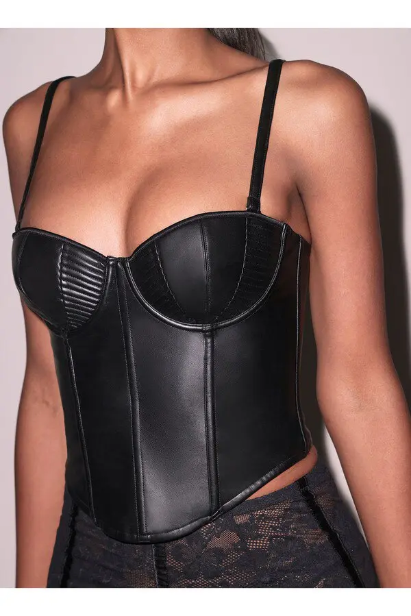 Fleur Du Mal Vegan Leather Bustier Top - Black