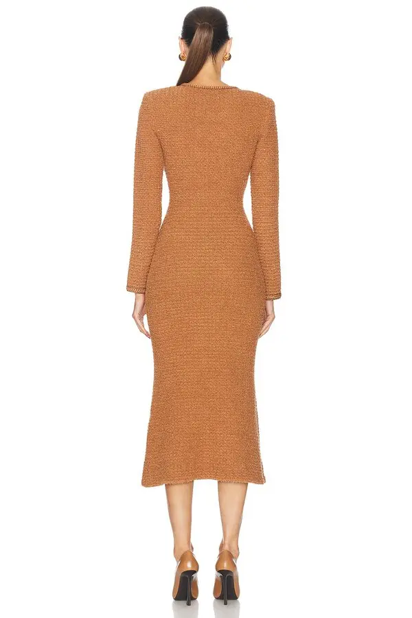 Self-Portrait Textured Knit Midi Dress In Brown - 30% Off | Editorialist