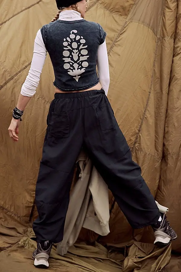 Free People High-rise Relaxed Fit Barreled Leg Pants - Black