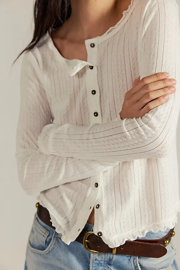 Free People We The Free Penny Pointelle Cardigan - Ivory