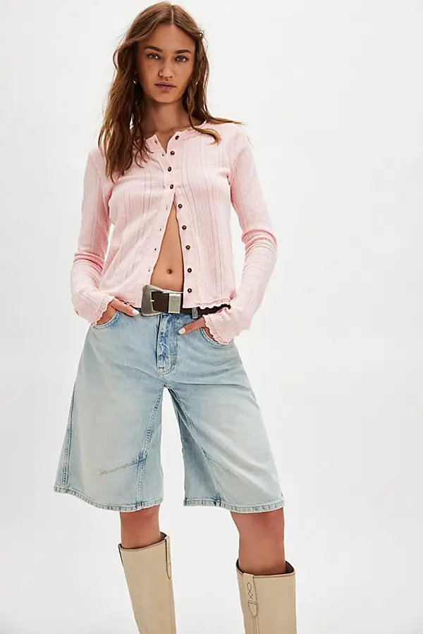 Free People We The Free Penny Pointelle Cardigan - Rose Blush