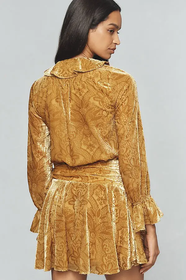 gold velvet mini dress Ark & Co Golden Crushed Velvet Twist Front Mini Dress Size S 0723
