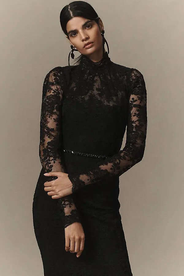 V. Chapman Jules Turtleneck Lace Column Maxi Dress In Black - 30% Off |  Editorialist