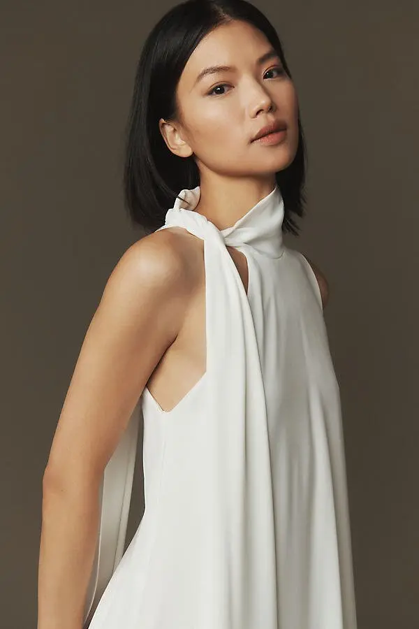 black halo henna halter crepe satin maxi dress In White - 30% Off SDK0645A
