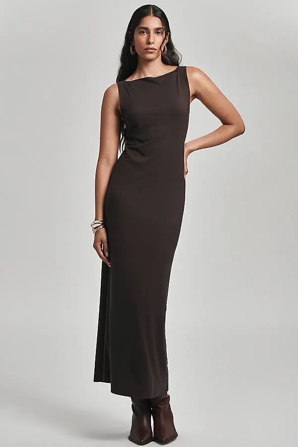 knitted dress high neck Dark Green Knitted Long Sleeve Midi Dress