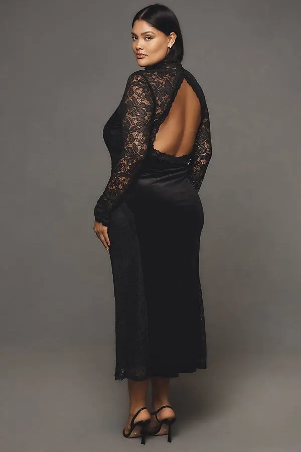 Anthropologie Long-Sleeve Lace Velvet Slip Midi Dress In Black - 83% Off |  Editorialist