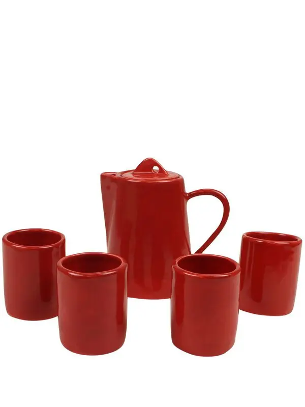 Off-White Teapot Set - Red