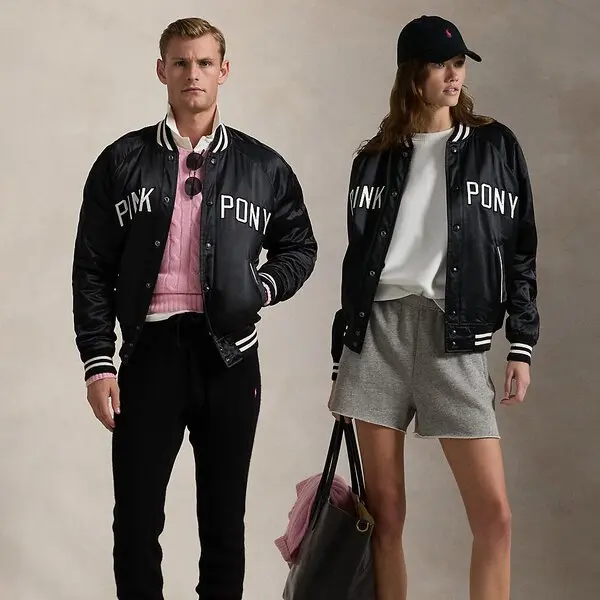 Ralph Lauren Pink Pony Satin Baseball Jacket - Polo Black
