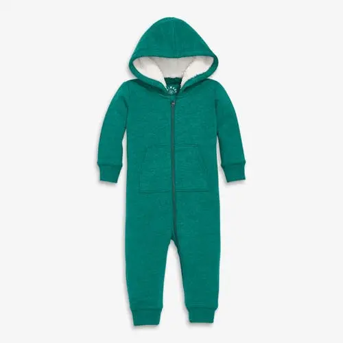 PRIMARY Teddy Fleece-lined Zip Romper - Heather Spruce