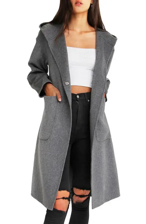 BELLE & BLOOM Belted Wool-blend Hooded Coat - Dark Grey