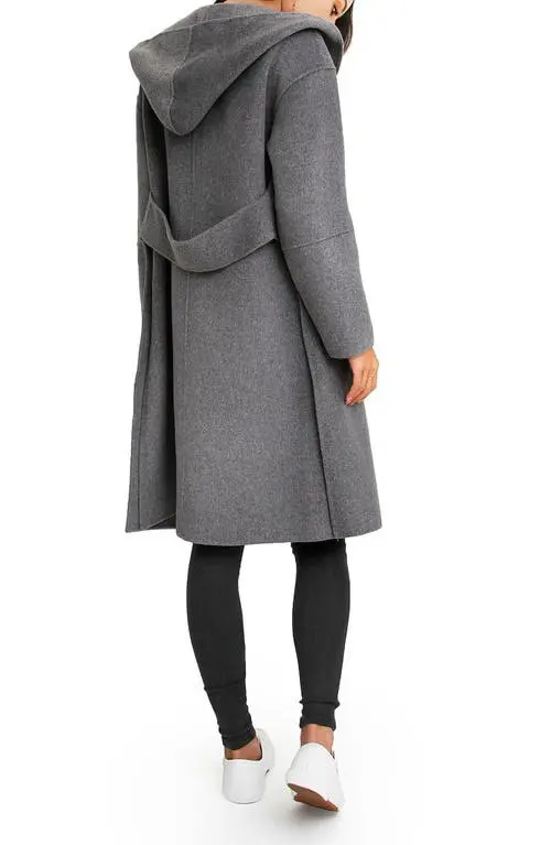 BELLE & BLOOM Belted Wool-blend Hooded Coat - Dark Grey