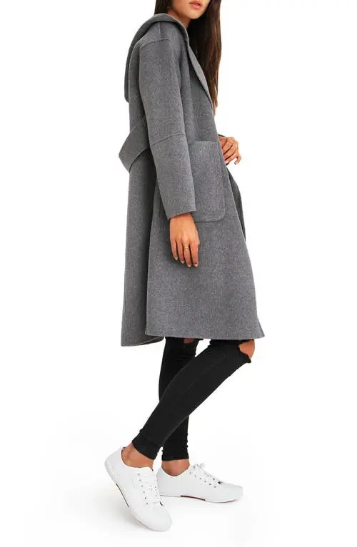 BELLE & BLOOM Belted Wool-blend Hooded Coat - Dark Grey