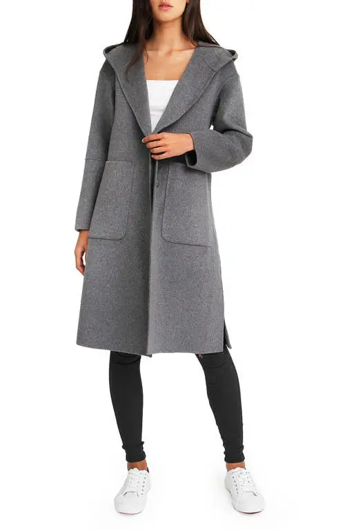 BELLE & BLOOM Belted Wool-blend Hooded Coat - Dark Grey