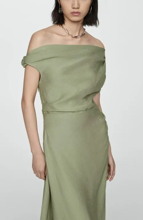 Mango Ruched Asymmetric Hem One-Shoulder Dress In Medium Green - 30% Off |  Editorialist