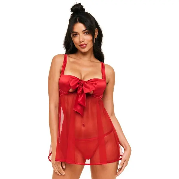 ADORE ME Bessima Babydoll & G-string Set Lingerie - Dark Red
