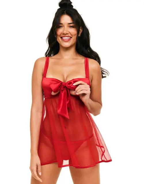 ADORE ME Bessima Babydoll & G-string Set Lingerie - Dark Red