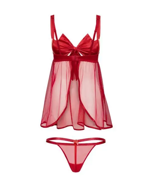 ADORE ME Bessima Babydoll & G-string Set Lingerie - Dark Red